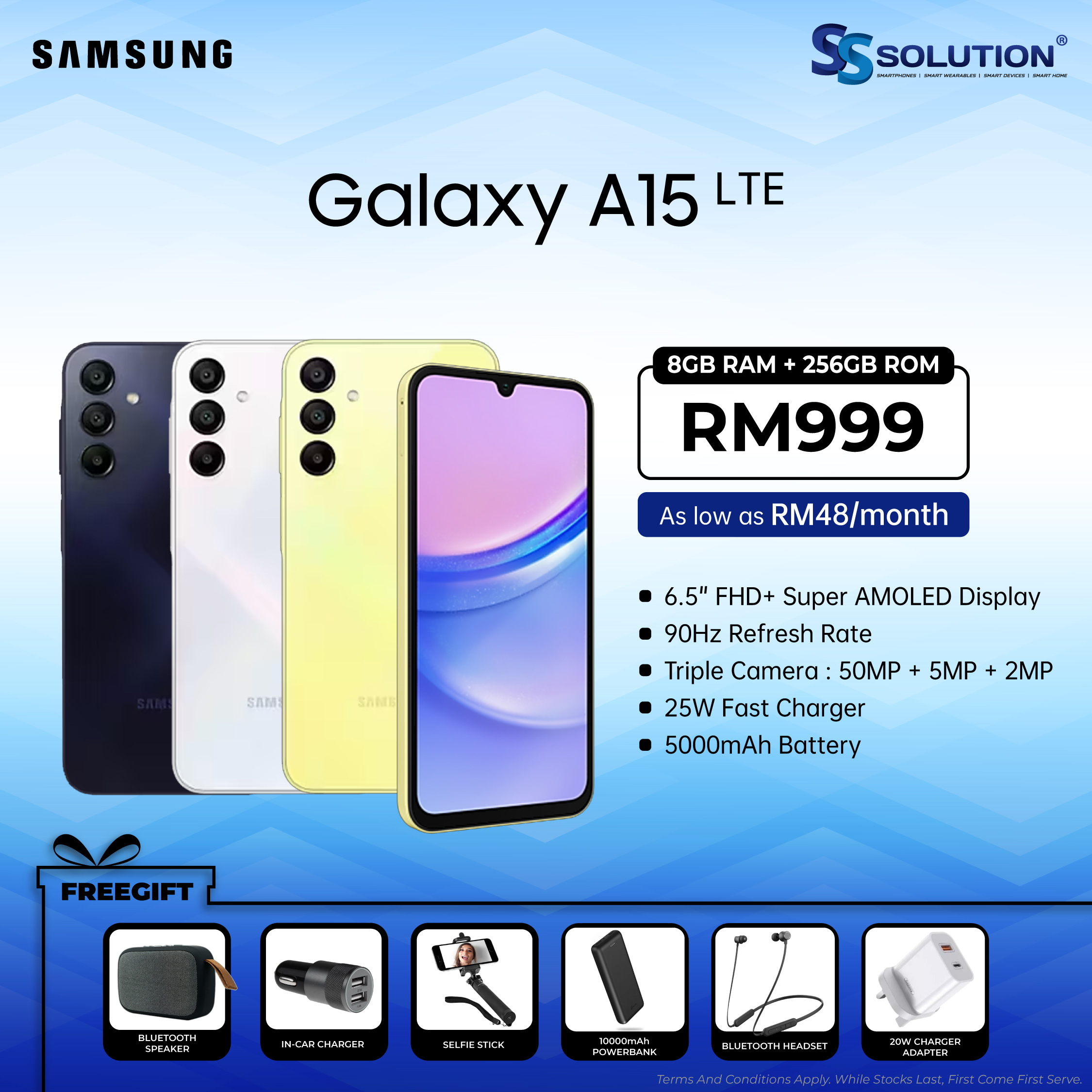 Samsung Galaxy A15 (8GB RAM + 256GB ROM) | 6.5″ FHD+ Super AMOLED 90Hz ...