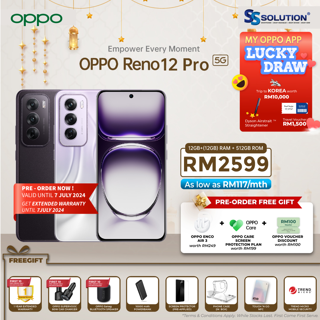 OPPO Reno 12 Pro 5G (12GB RAM + 512GB ROM) | 6.7″ 120Hz AMOLED Display | Mediatek Dimensity 7000 ...
