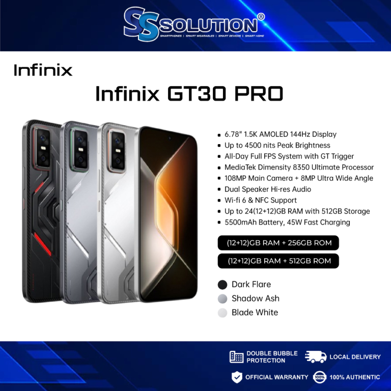 Infinix GT30 Pro (12GB RAM + 256/512GB ROM) | 6.78″ 1.5K AMOLED 144Hz Display | MediaTek ...